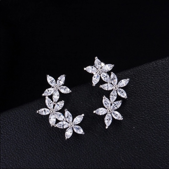 Jewelry | Three Flower Silver Crystal Studs | Poshmark